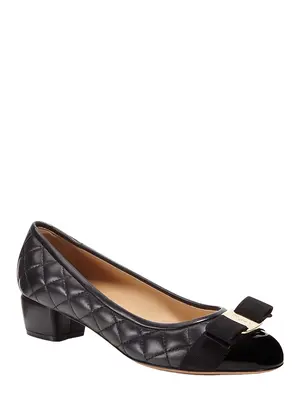 FERRAGAMO Vara Quilted Low-heel Pumps - Nero Black/gold