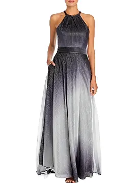 Aqua Aqua Metallic Ombre Gown - Exclusive Blacksilvr