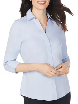 Foxcroft Taylor Non-Iron Button-Down Top Blue Wave