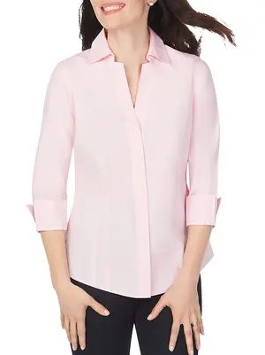 Foxcroft Taylor Non-Iron Button-Down Top Chambray Pink