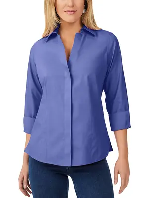 Foxcroft Taylor Non-Iron Button-Down Top Dark Chambray