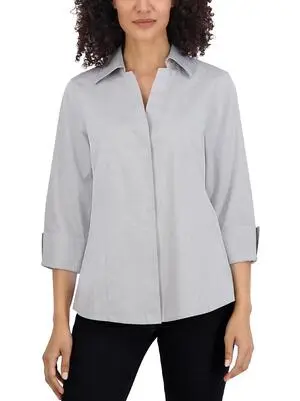 Foxcroft Taylor Non-Iron Button-Down Top Silver