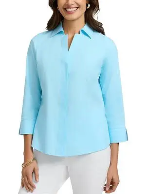 Foxcroft Taylor Non-Iron Button-Down Top Soft Aqua