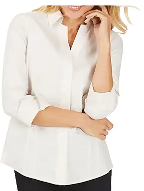 Foxcroft Taylor Non-Iron Button-Down Top Straw Hat