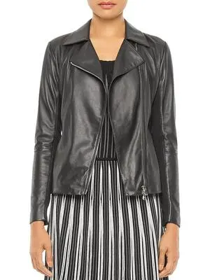 Emporio Armani Lamba Leather Biker Jacket - Solid Black