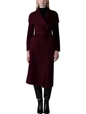 Mackage Mai Lightweight Wool Wrap Coat With Waterfall Collar And Leather Welt Pockets - Garnet