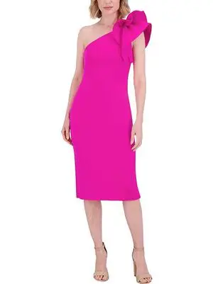 Eliza J One-shoulder Knee Length Dress - Fuchsia