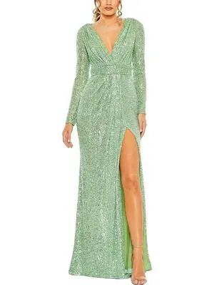 Mac Duggal Mac Duggal Sequined Long Sleeve Gown Green
