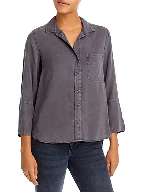 Bella Dahl Long Sleeve Button-Down Top Silver Stone