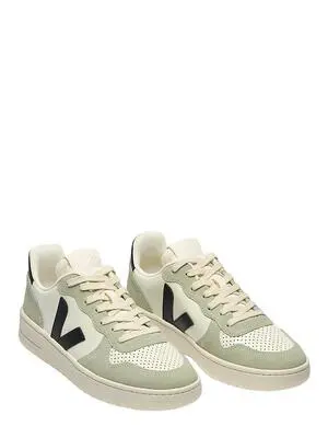 VEJA V- Low Top Leather Sneakers - Black Clay