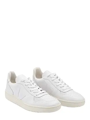 VEJA V-10 Low-Top Leather Sneakers Natural/white