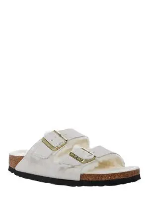 BIRKENSTOCK Arizona Shearling Slide Sandals - Antique White/natural