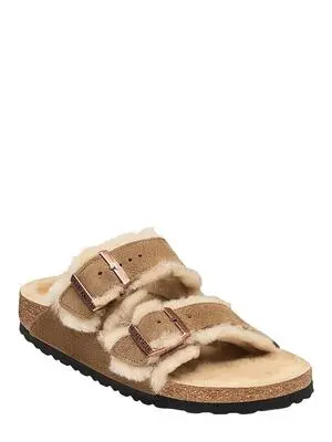 BIRKENSTOCK Arizona Shearling Slide Sandals Dark Tea