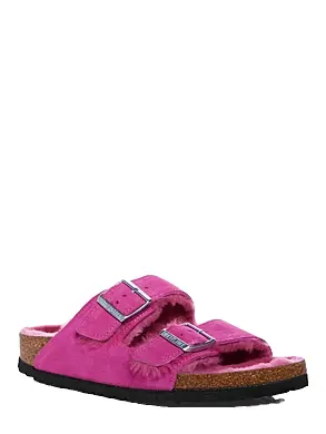 BIRKENSTOCK Arizona Shearling Slide Sandals Fuchsia Tulip/fuchsia