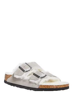 BIRKENSTOCK Arizona Shearling Slide Sandals Gray