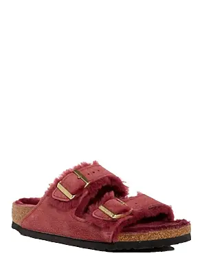 BIRKENSTOCK Arizona Shearling Slide Sandals Red