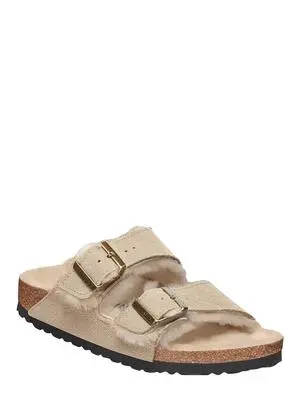 BIRKENSTOCK Arizona Shearling Slide Sandals - Taupe
