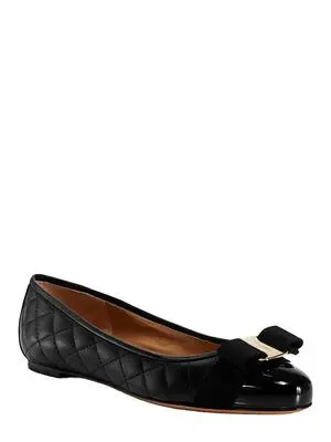 FERRAGAMO Varina Quilted Leather Ballet Flats - Nero