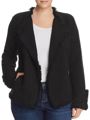 NIC+ZOE Fringe Knit Jacket - Black