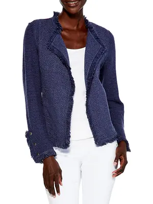 NIC+ZOE NIC+ZOE Fringe Knit Jacket Navy