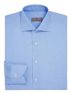 Canali Crosshatch Textured Solid Regular Fit Dress Shirt - Blue