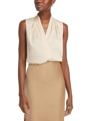 Kobi Halperin Mila Sleeveless V-Neck Pleated Silk Blouse Antique