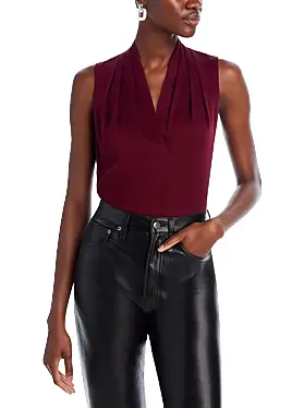 Kobi Halperin Mila Sleeveless V-Neck Pleated Silk Blouse Beet