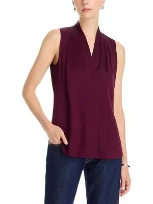 Kobi Halperin Mila Sleeveless V-neck Pleated Silk Blouse - Berry