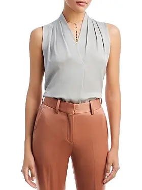 Kobi Halperin Mila Sleeveless V-Neck Pleated Silk Blouse Cloud