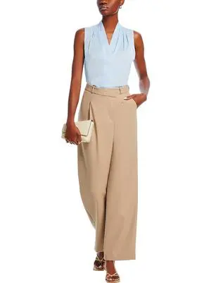 Kobi Halperin Mila Sleeveless V-Neck Pleated Silk Blouse Coast