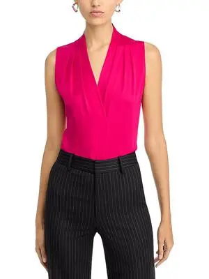 Kobi Halperin Mila Sleeveless V-neck Pleated Silk Blouse - Hot Pink