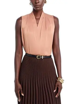 Kobi Halperin Mila Sleeveless V-Neck Pleated Silk Blouse Oak