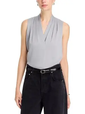 Kobi Halperin Mila Sleeveless V-Neck Pleated Silk Blouse Sleet