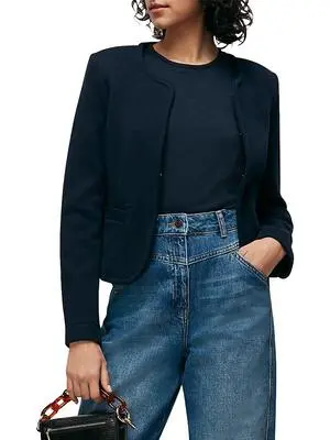 Whistles Collarless Jersey Jacket - Navy
