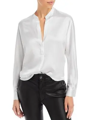 Vince Silk Banded Collar Blouse - Optic White