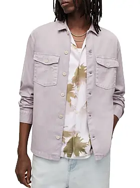 ALLSAINTS Spotter Cotton Camp Shirt Ashed Purple