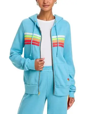 Aviator Nation Rainbow Stripe Hoodie - Aqua White Neon