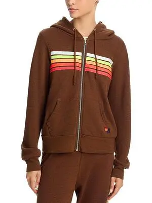 Aviator Nation Rainbow Stripe Hoodie - Brown/white Neon
