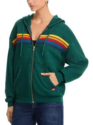 Aviator Nation Rainbow Stripe Zip-Up Hoodie Forest