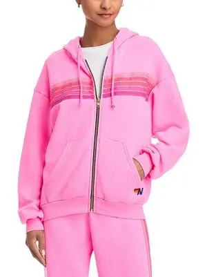 Aviator Nation Rainbow Stripe Hoodie - Neon Pink/neon Pink