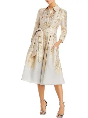 Rickie Freeman For Teri Jon Metallic Jacquard Shirt Dress - Gold