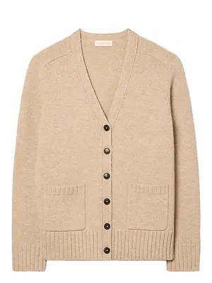 Tory Burch Fine Merino Wool And Cashmere Cardigan Light Brown