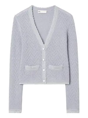 Tory Burch Wool Cardigan - Platinum/metallic Blue