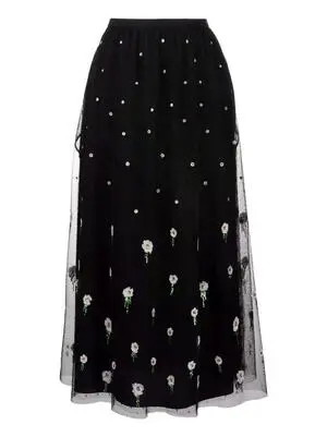 Red Valentino High-waisted Embroidered Skirt - Black