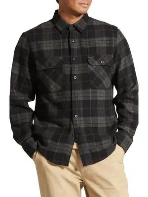Brixton Bowery Regular Fit Plaid Flannel Button-up Shirt - Black/charcoal