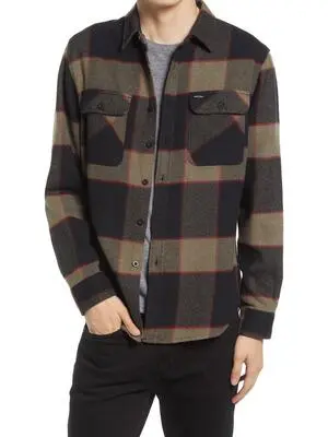 Brixton Bowery Regular Fit Plaid Flannel Button-up Shirt - Heather Grey/charcoal