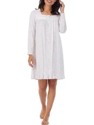 EILEEN WEST Lace Trim Long Sleeve Nightgown