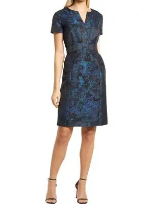 Shani Jacquard Bow Sheath Cocktail Dress - Blue