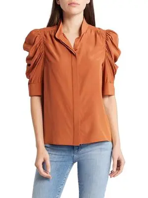 FRAME FRAME Gillian Puff Sleeve Silk Blouse Deep Rust