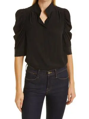 FRAME FRAME Gillian Puff Sleeve Silk Blouse Noir